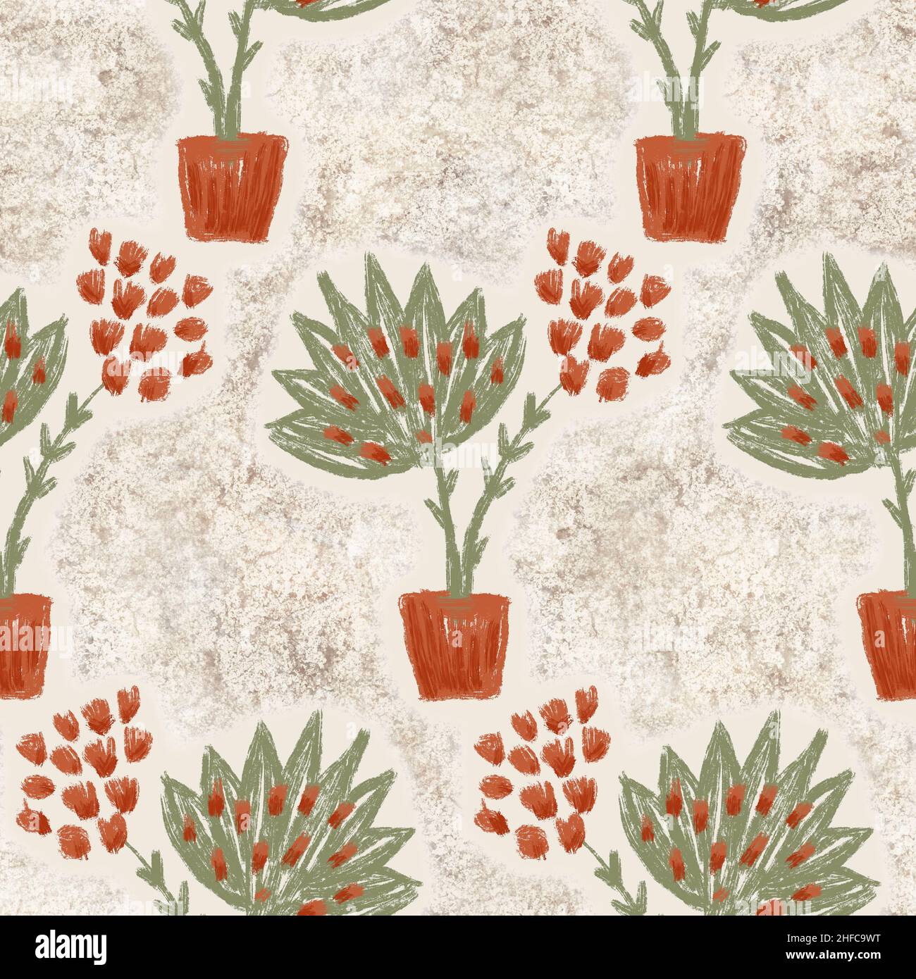 Desert plant on sand texture seamless raster pattern. Organic succulent ...