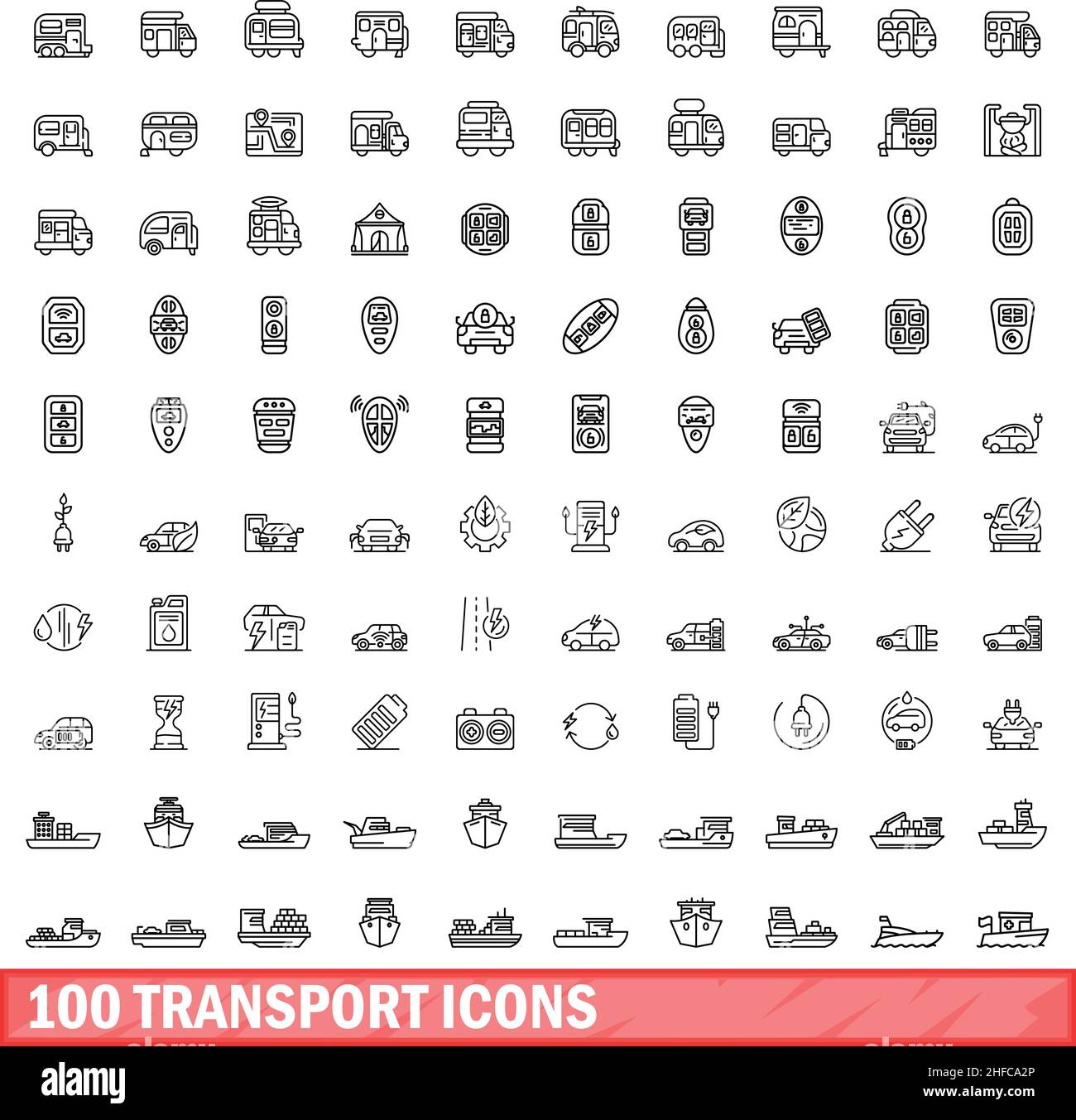 100 transport icons set. Outline illustration of 100 transport icons ...