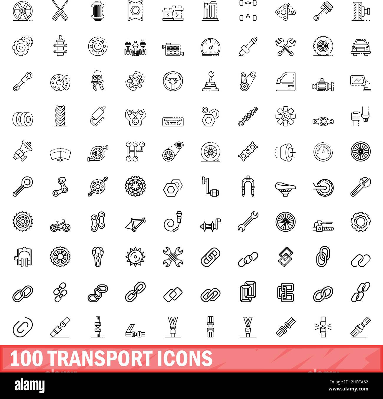 100 transport icons set. Outline illustration of 100 transport icons ...
