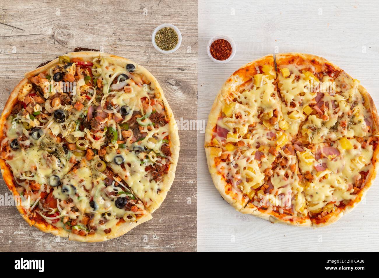 wallpaper of two complete artisan pizzas in a round shape with ...