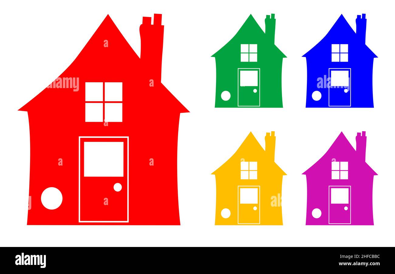 Cartoon style colored homes set over a white background Stock Photo - Alamy