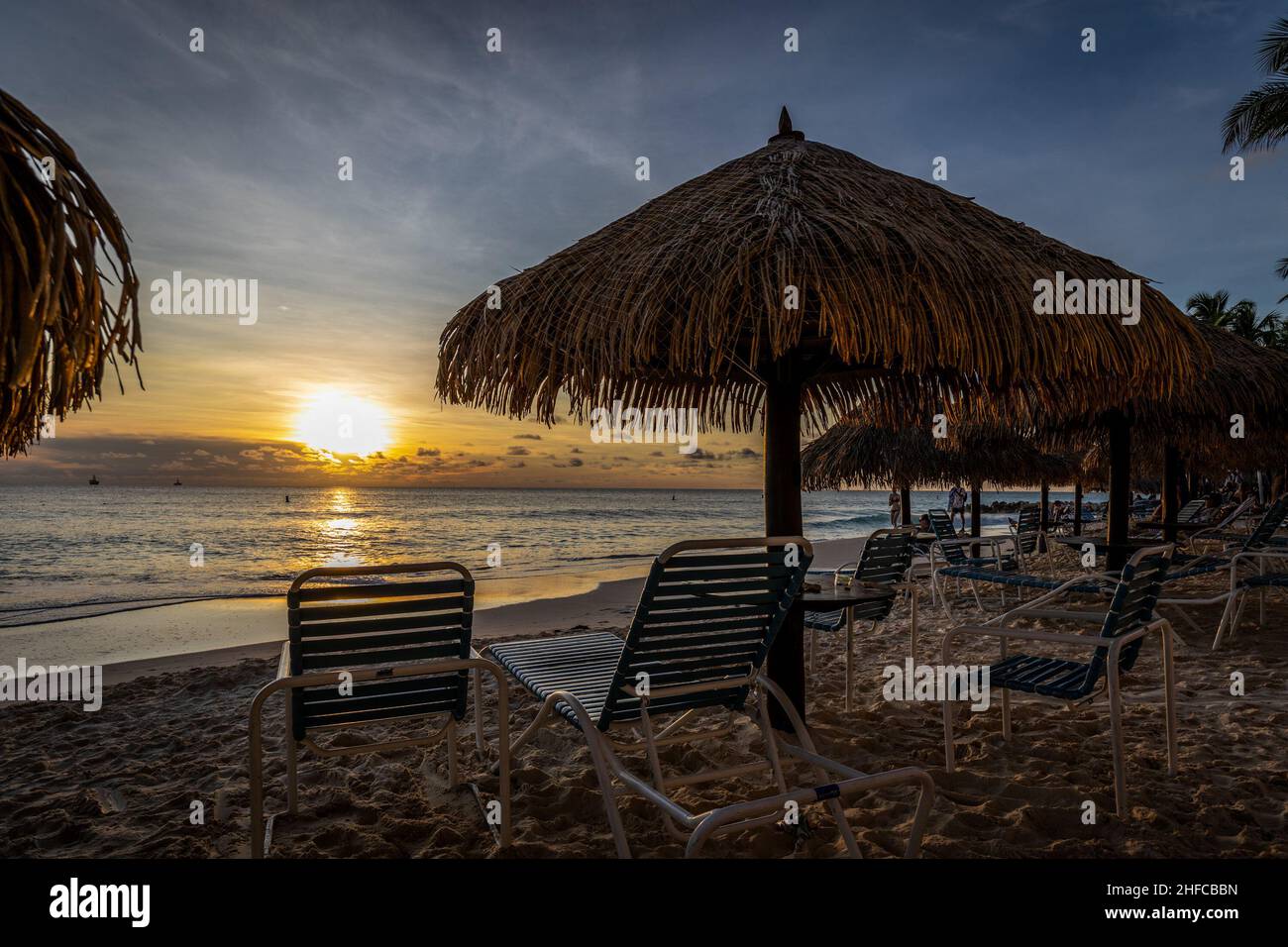 Sunset over Eagle beach in Aruba Stock Photo - Alamy