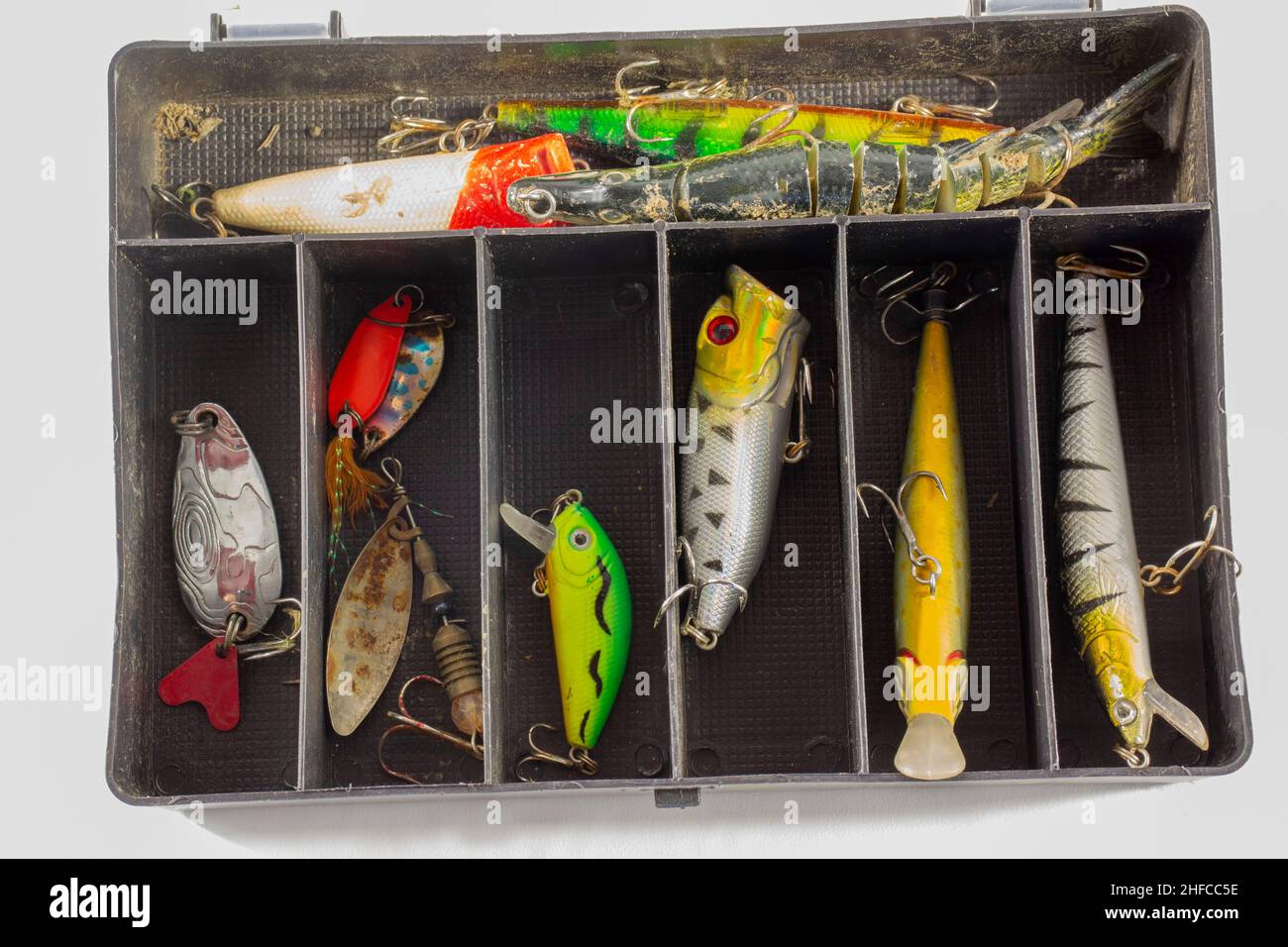 Box with fishing lures for predatory fish Stock Photo - Alamy