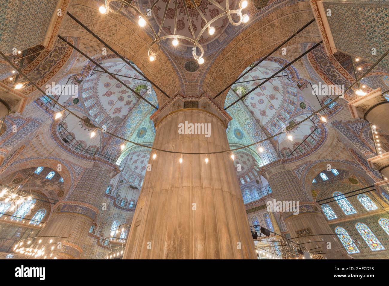 Polychrome domes and columns of the Blue Mosque cathedral mosque in ...