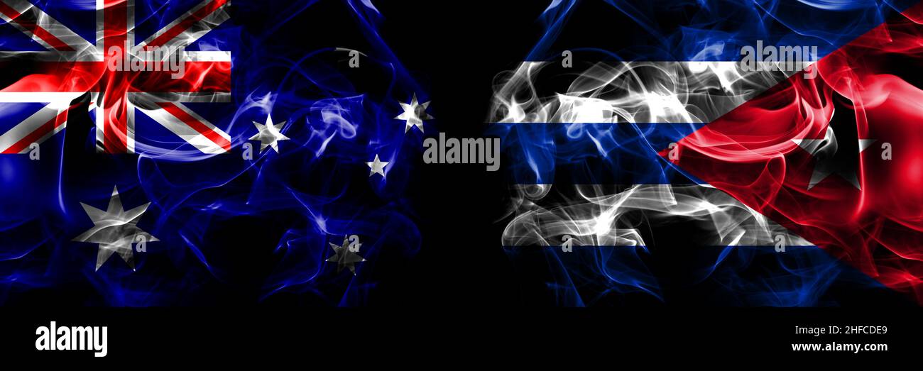 Flags of Australia, Australian vs Cuba, Cuban. Smoke flag placed side ...