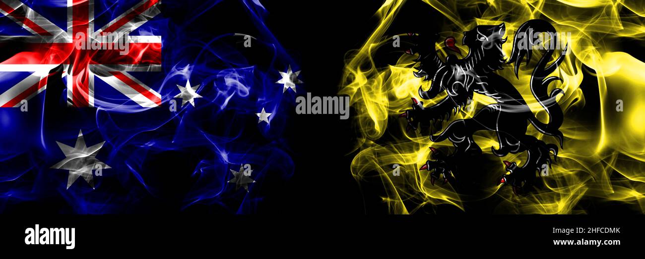 Flags of Australia, Australian vs Flanders, Flemish. Smoke flag placed ...