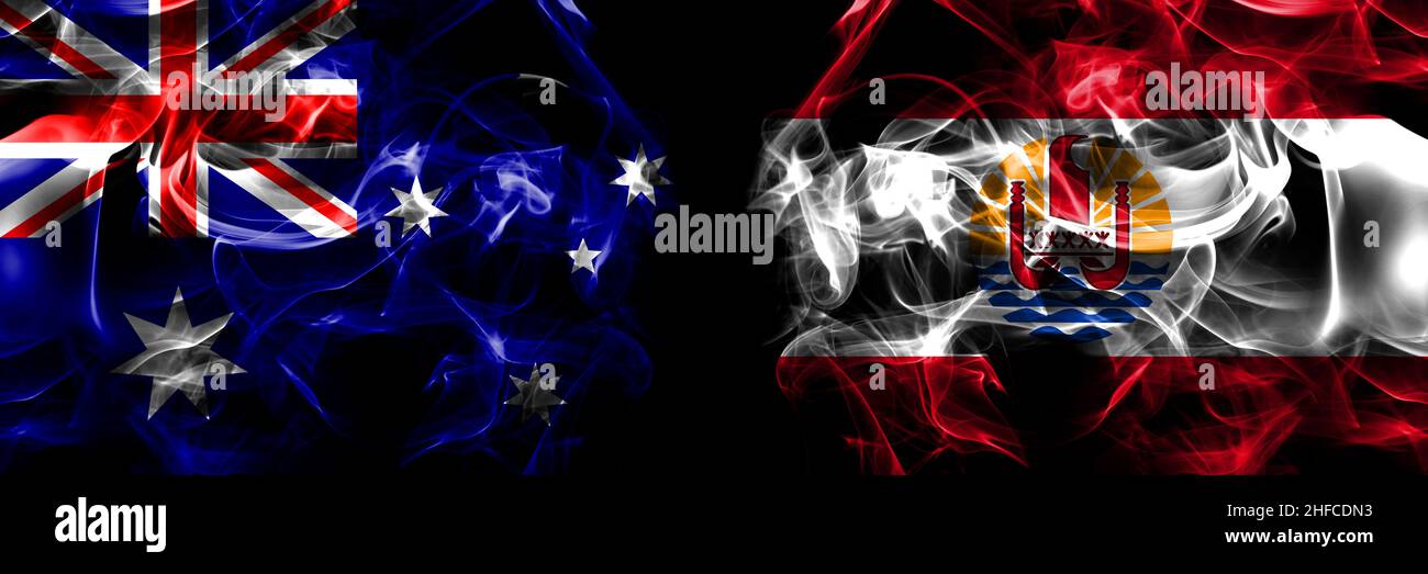 Flags of Australia, Australian vs France, French Polynesia. Smoke flag ...