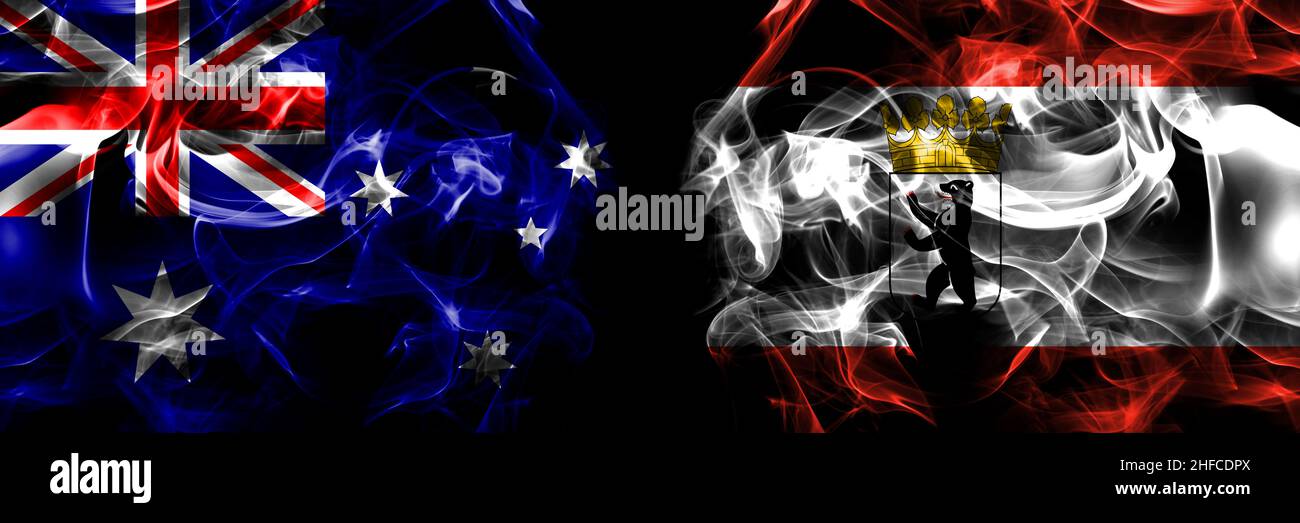 Flags of Australia, Australian vs Germany, Berlin, state. Smoke flag ...