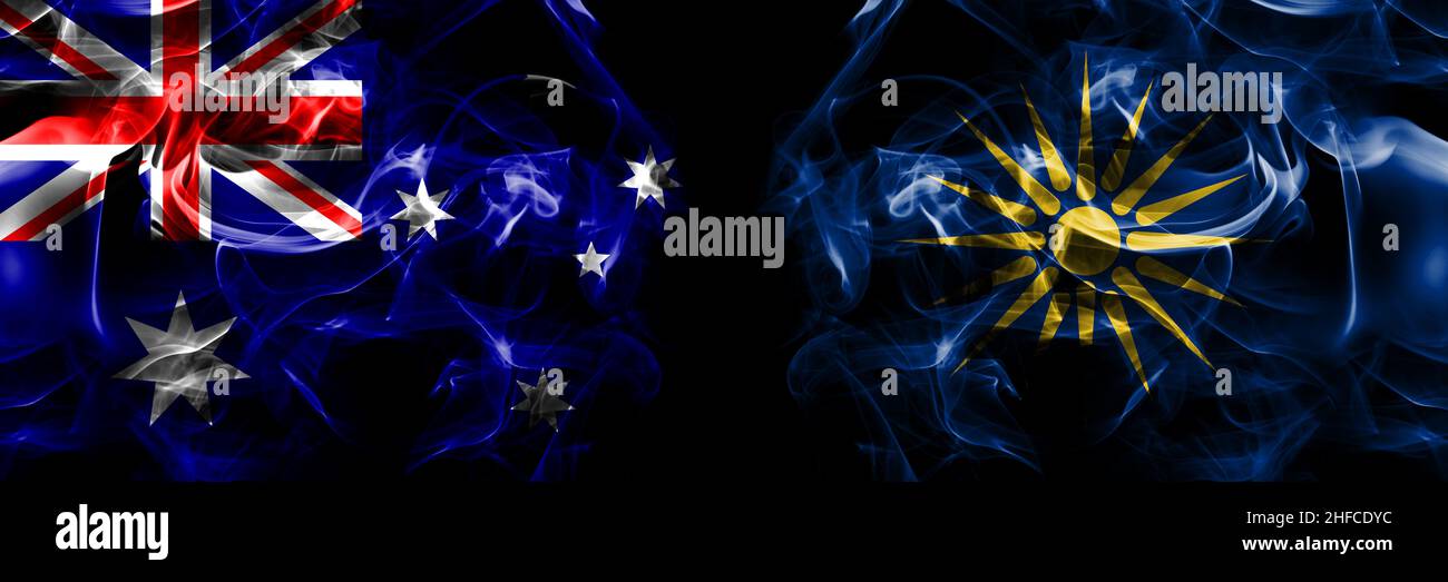 Flags of Australia, Australian vs Greece, Greek Macedonia. Smoke flag ...