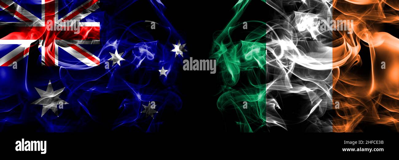 Flags of Australia, Australian vs Ireland, Irish. Smoke flag placed ...