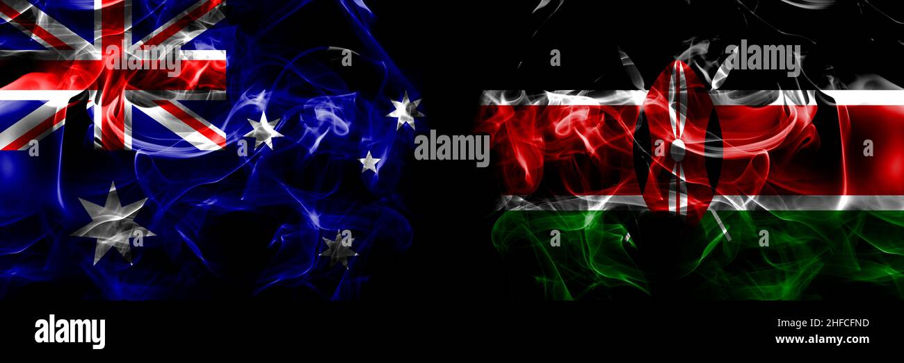 Flags of Australia, Australian vs Kenya, Kenyan. Smoke flag placed side ...