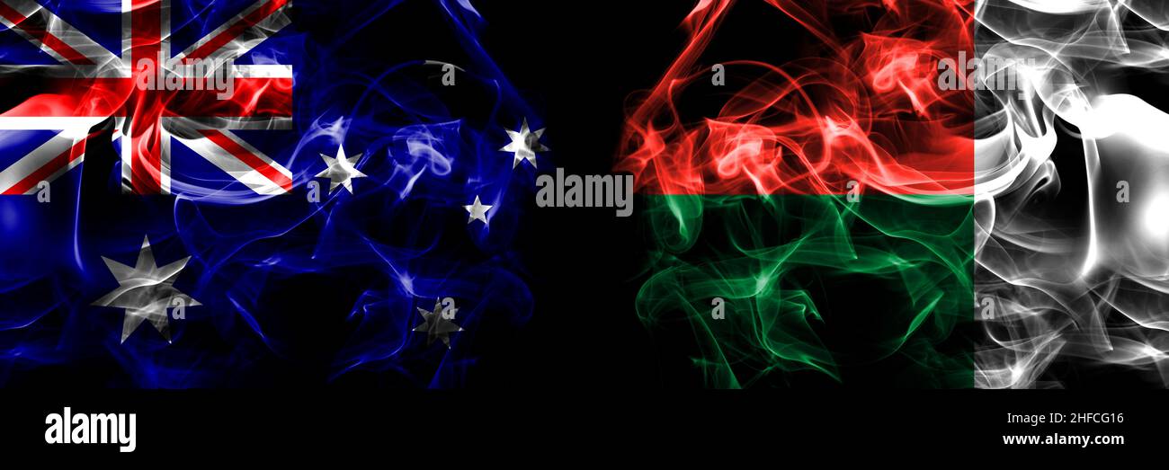 Flags of Australia, Australian vs Madagascar. Smoke flag placed side by ...