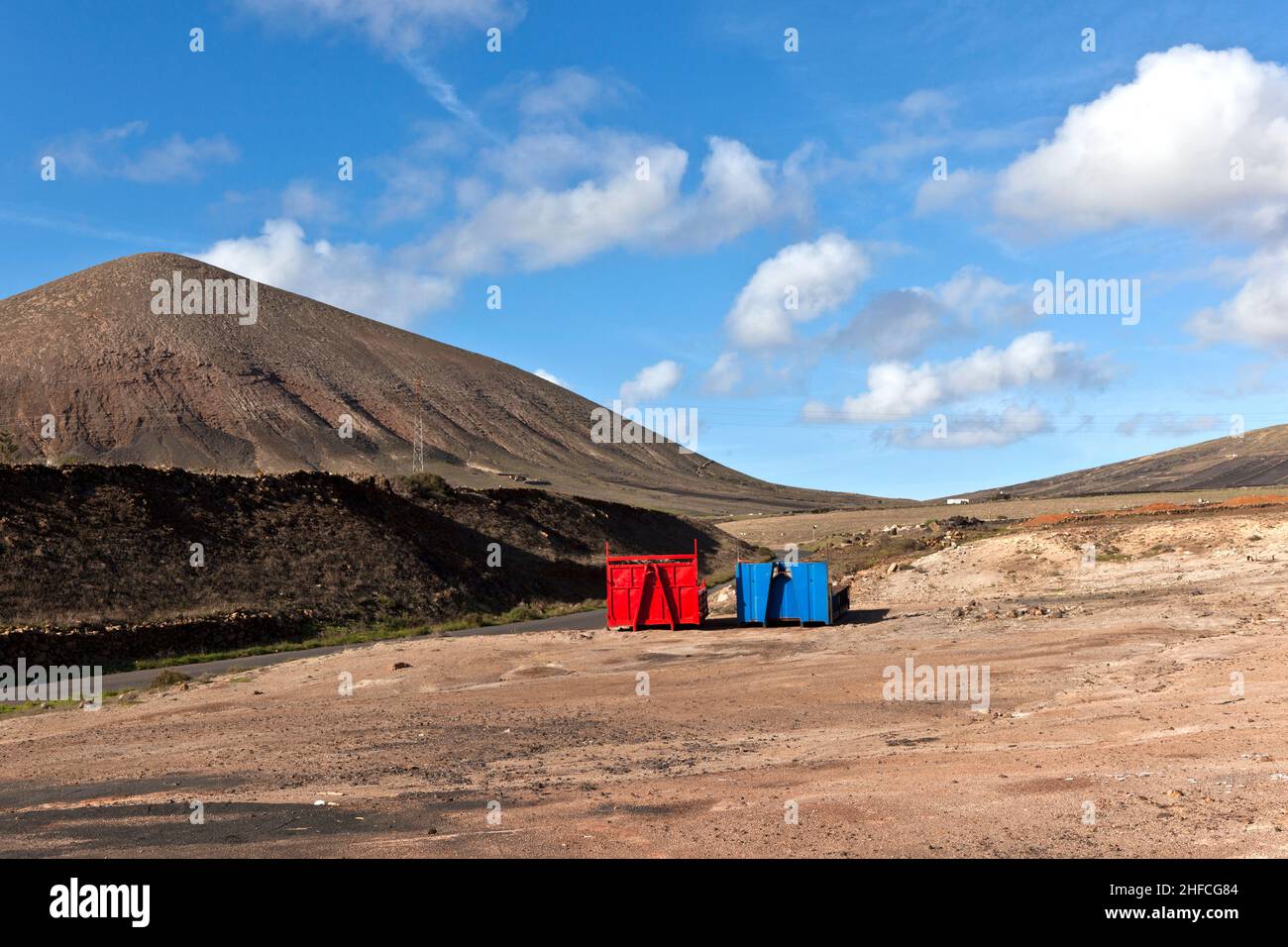 loading platform for lorry in volcanic area in red and blue in harmony ...