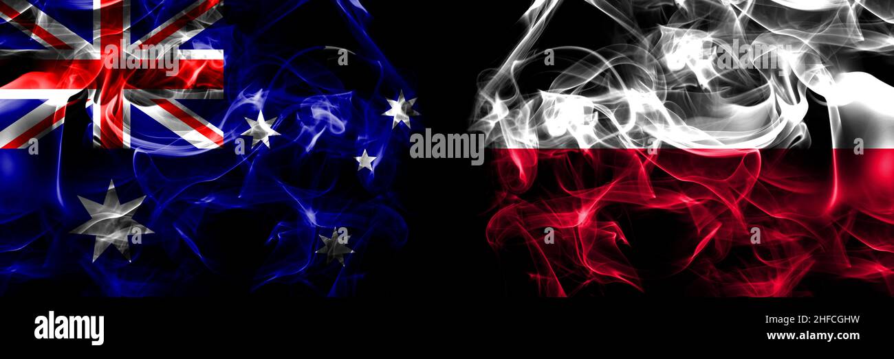Flags of Australia, Australian vs Poland, Polish, Pole. Smoke flag ...