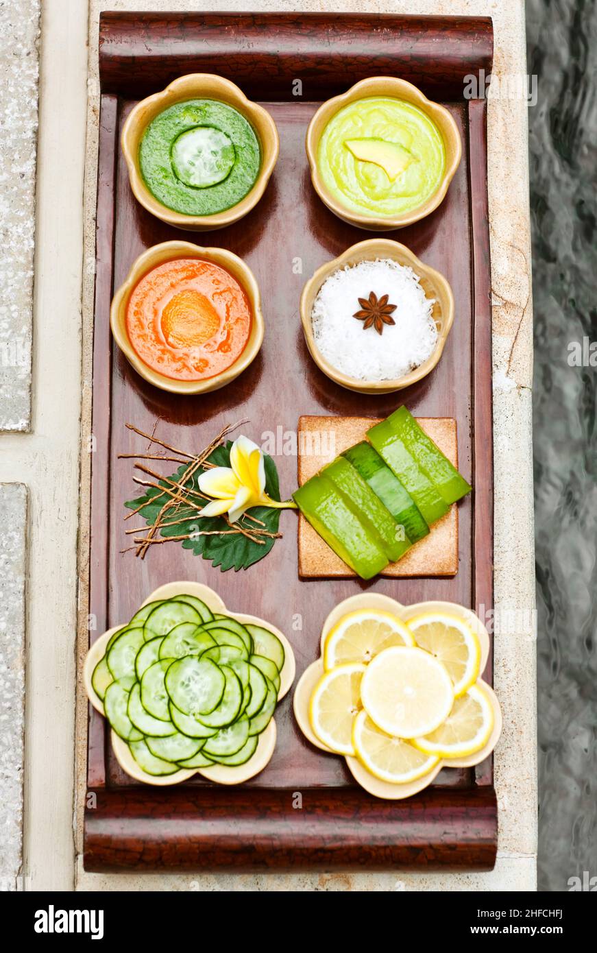 A tray of raw ingredients used in spa treatments at Rebab Spa ...