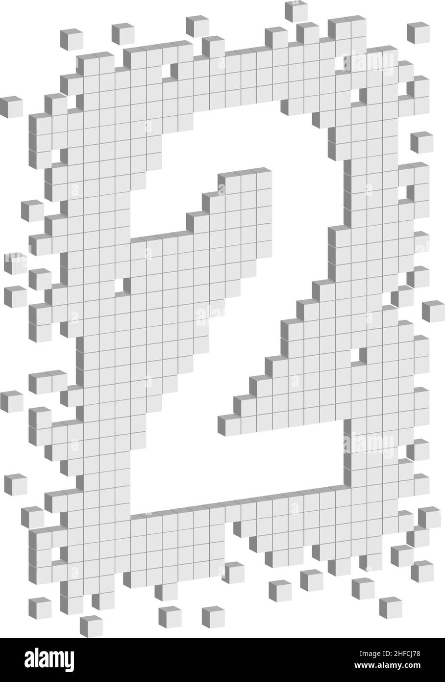Number two with small white scattered cubes, 3d vector illustration ...