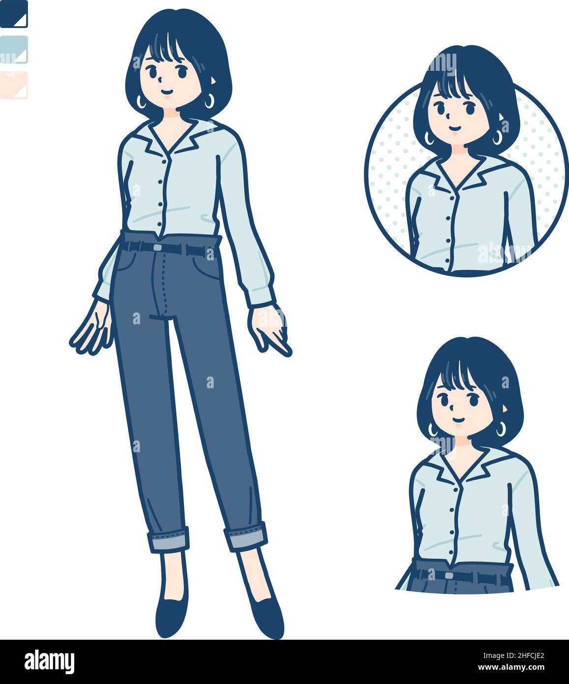 Young woman in an open-collared shirt with Relaxed pose images.It's ...