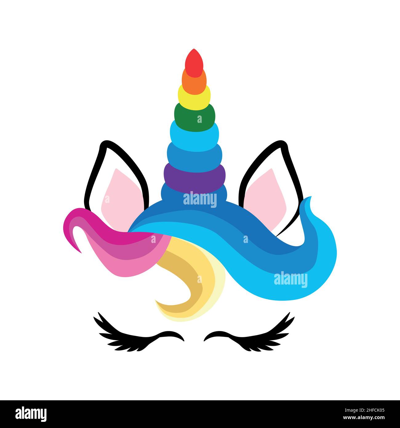 Unicorn's Horn with Flowers and Eyelashes rainbow, bangs. Card ...