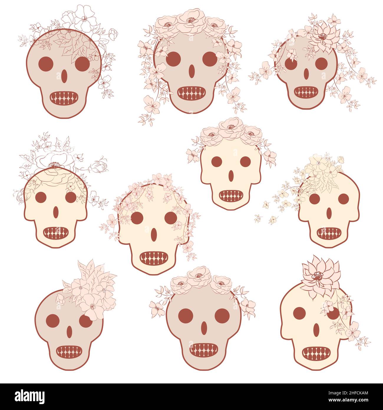 Vintage Card with Beige Skull and Flowers. Day of the Death Stock ...