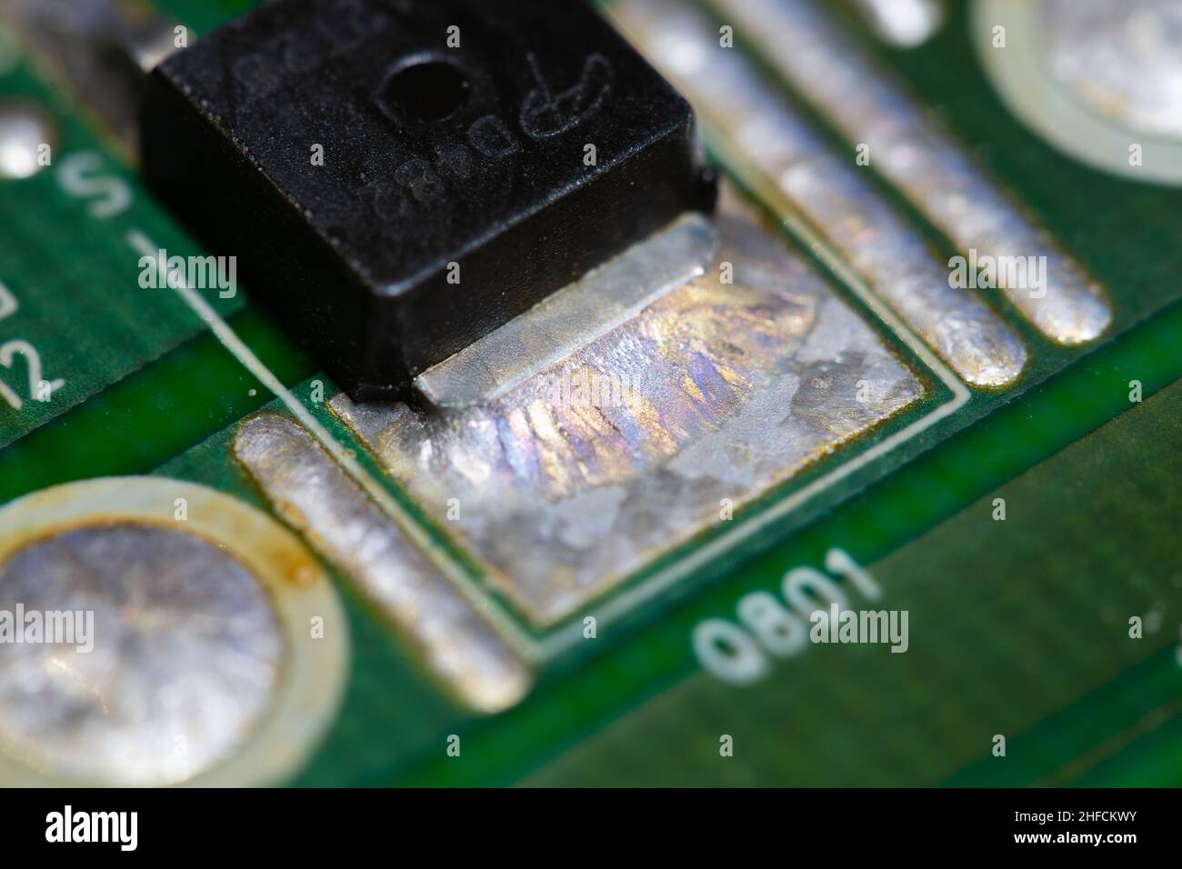 Crystallized metal solder on printed circuit board (PCB Stock Photo - Alamy