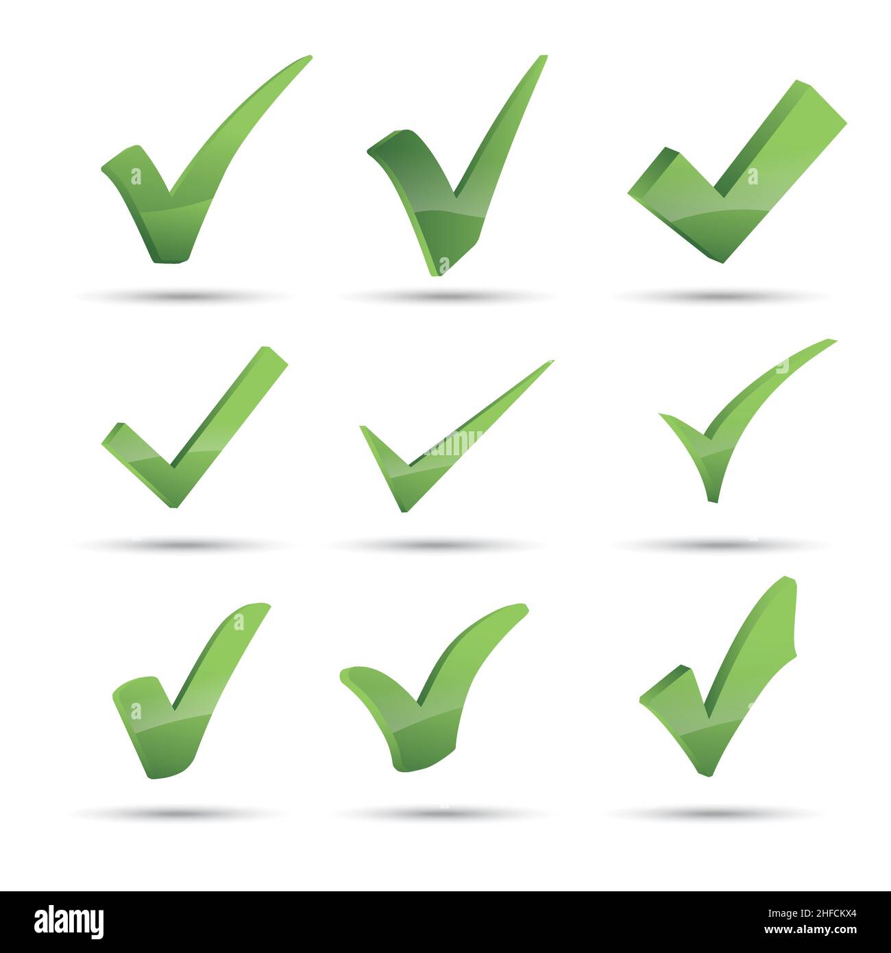 3d Check icon set, ok symbol in different on white background. Vector ...