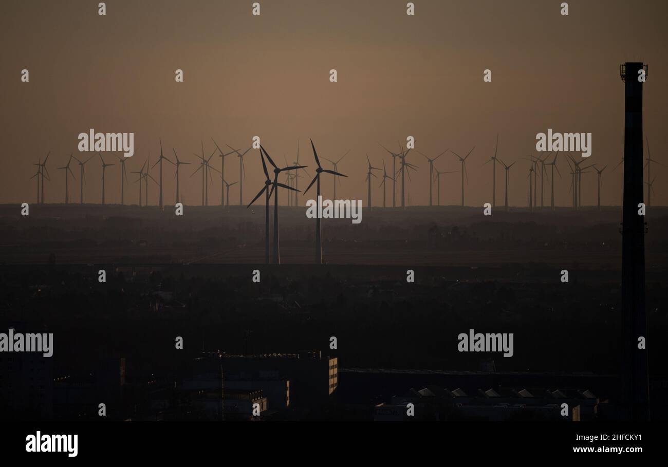 Bratislava, Slovakia. 15th Jan, 2022. Wind turbines can be seen on the ...
