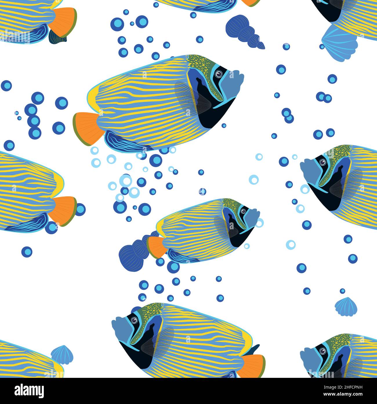 Emperor angelfish, Pomacanthus imperator seamless patterns, sea animal ...