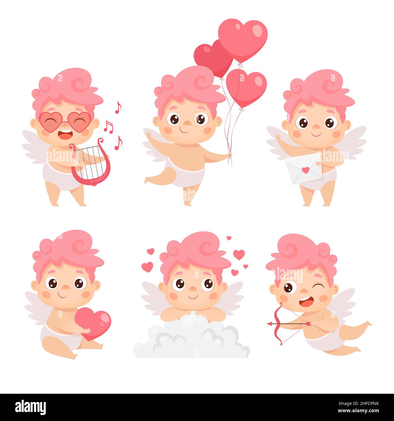 Cute baby cupid collection. Valentine's day cartoon vector set Stock ...