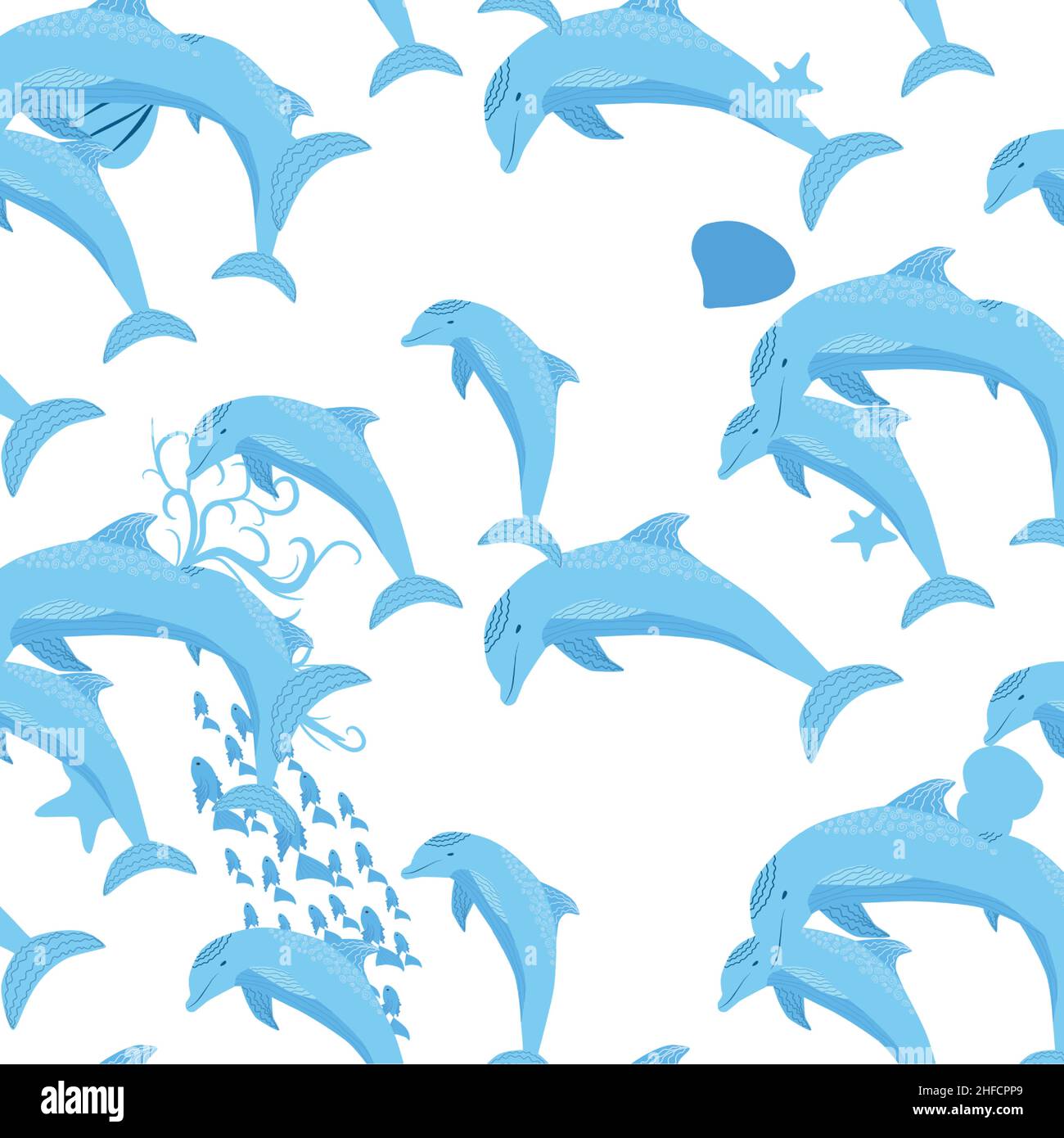 Dolphin, sea inhabitants seamless pattern, beautiful character among ...