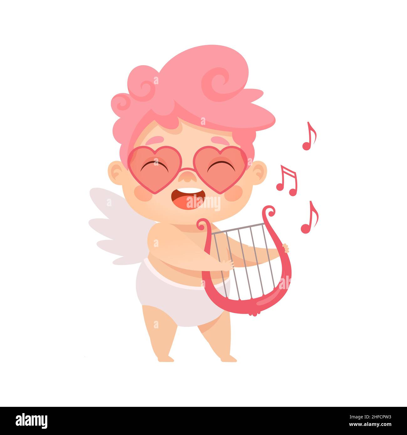Cute cupid playing the harp. Vector cartoon character for Valentine's day Stock Vector Image ...