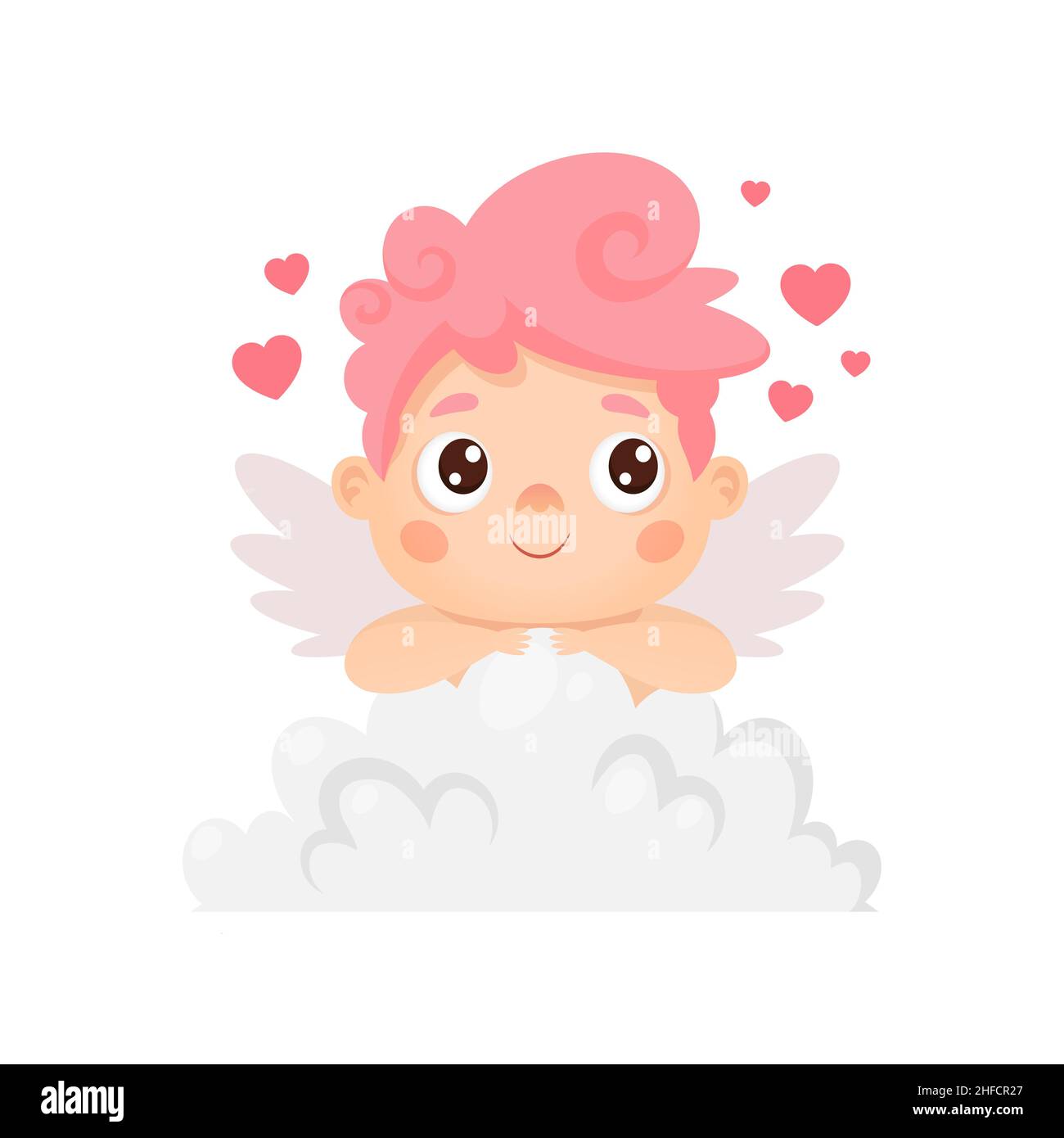 Cute cupid sitting on a cloud. Vector cartoon character for Valentine's ...
