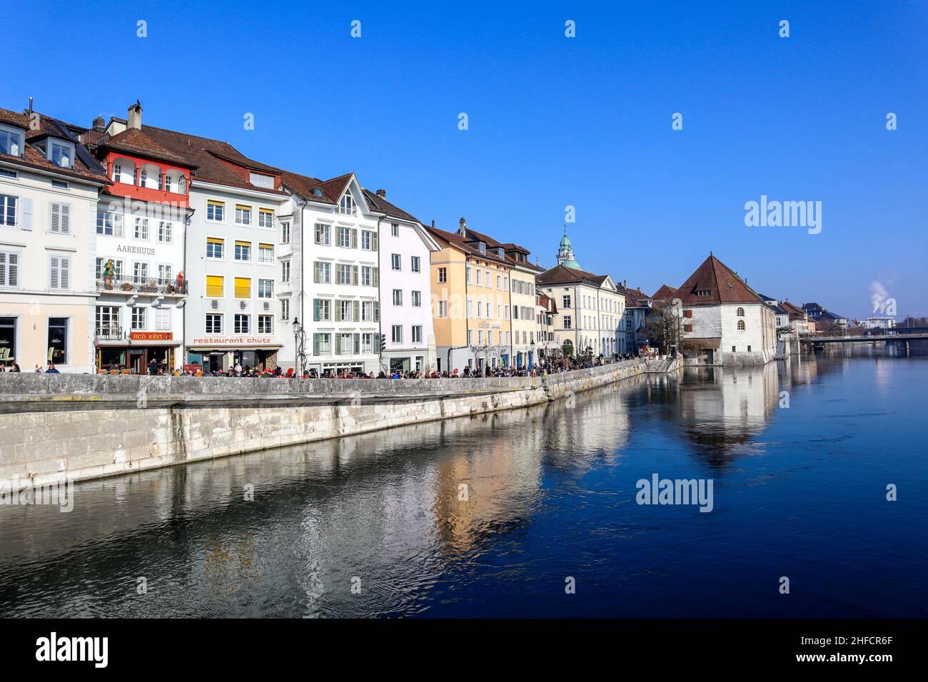 View along the Aare River to the City of Solothurn, Switzerland Stock ...