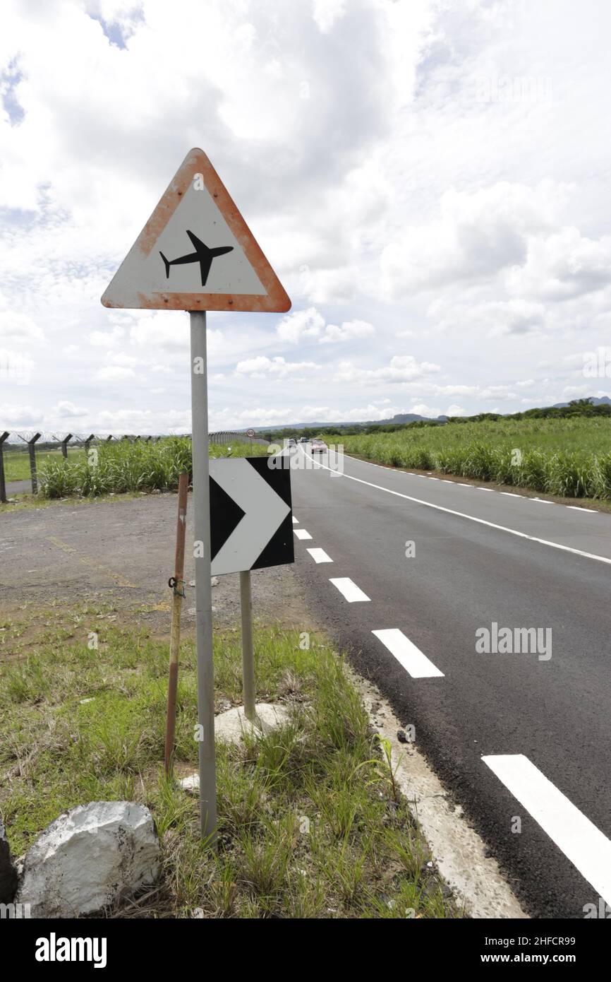 Warning sign highway code low flying aircraft or sudden aircraft noise ...