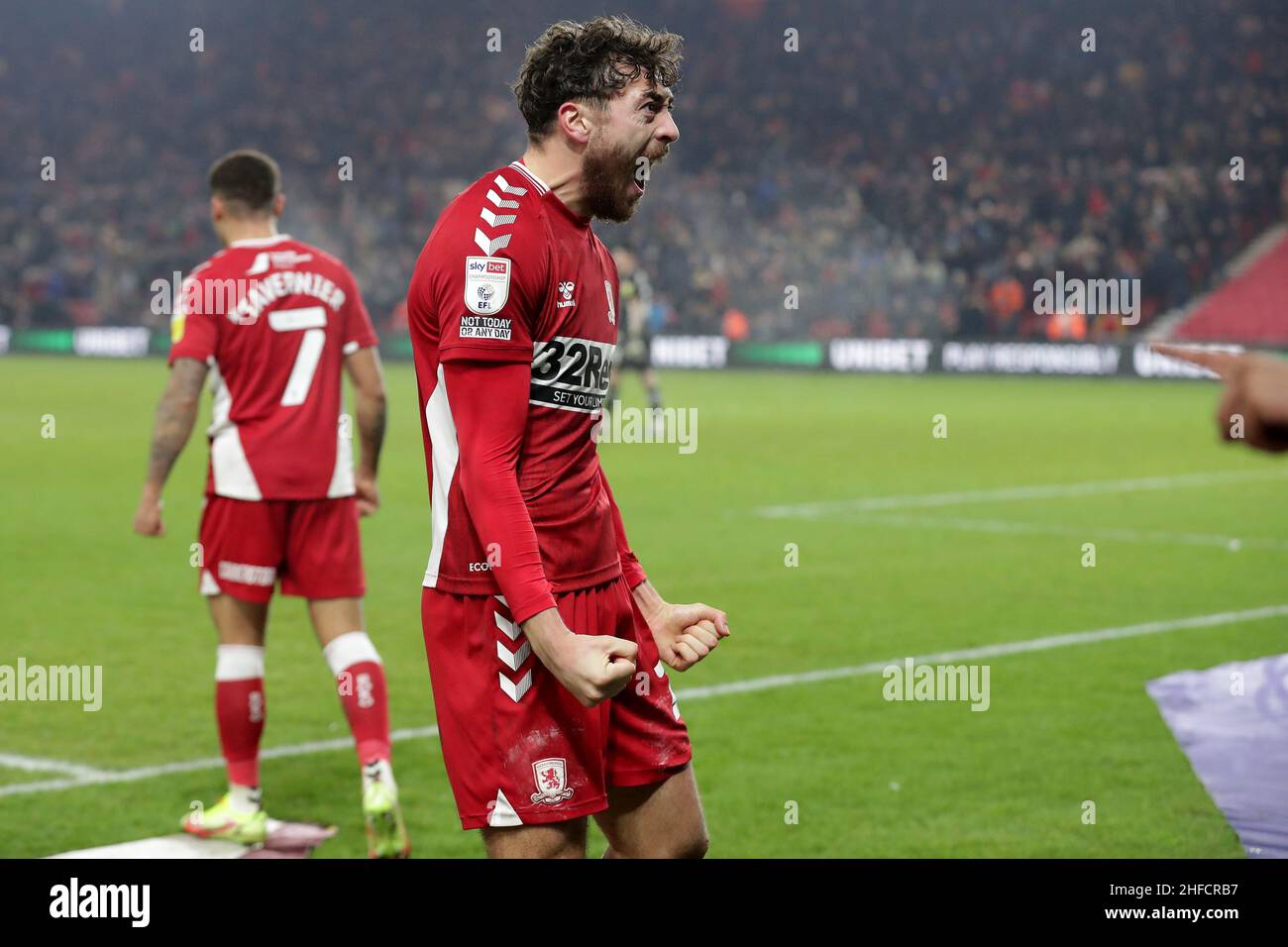Middlesbrough's Matt Crooks celebrates the win after the Sky Bet ...