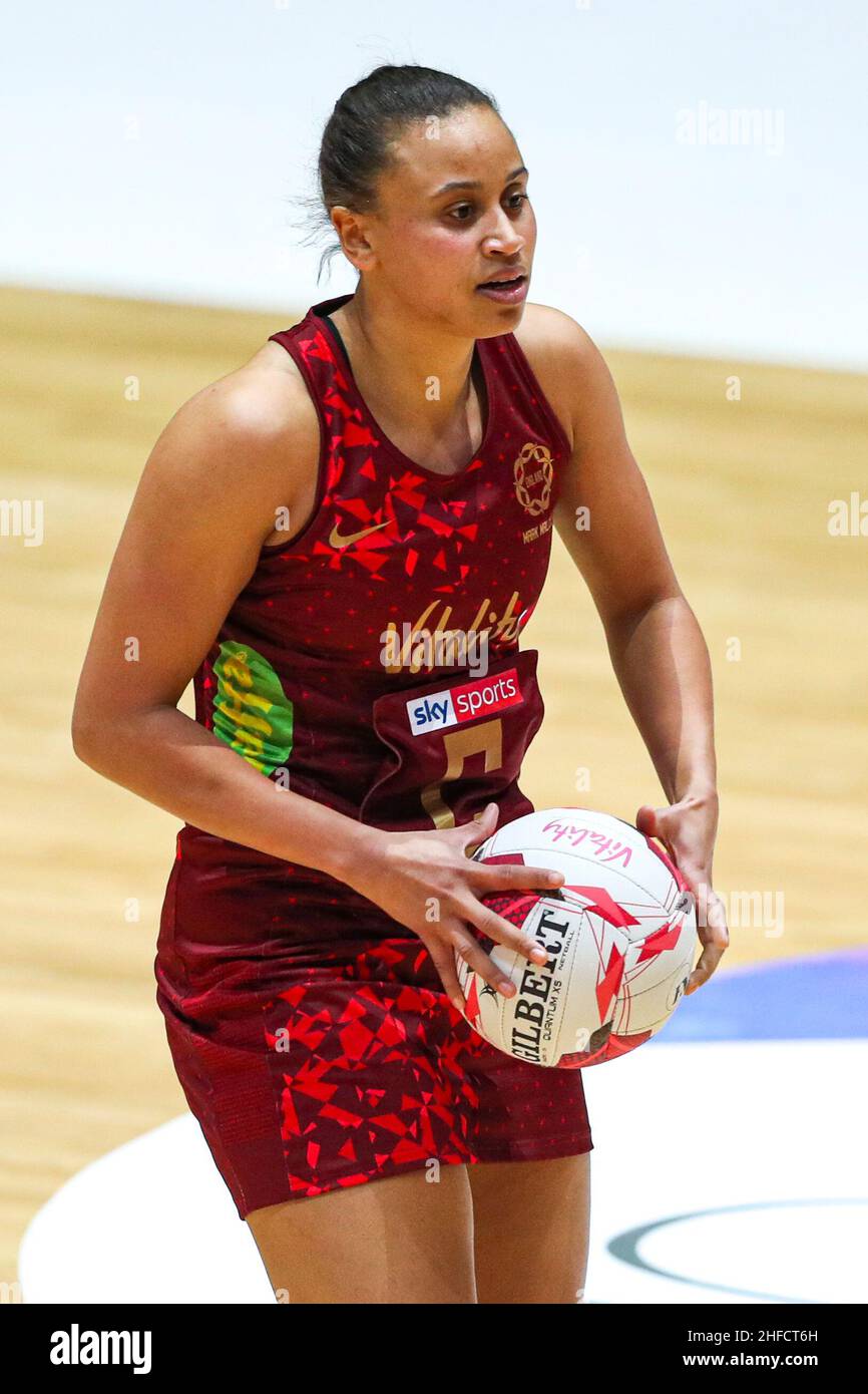 Vitality RosesÕ Laura Malcolm in action during the Netball Quad Series ...