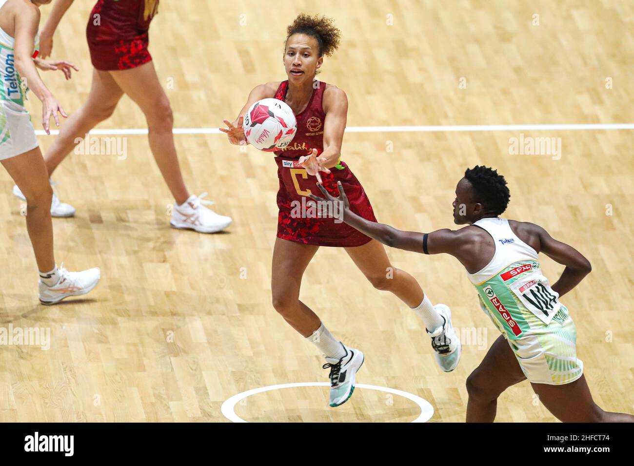 Vitality RosesÕ Serena Guthrie plays a pass during the Netball Quad ...