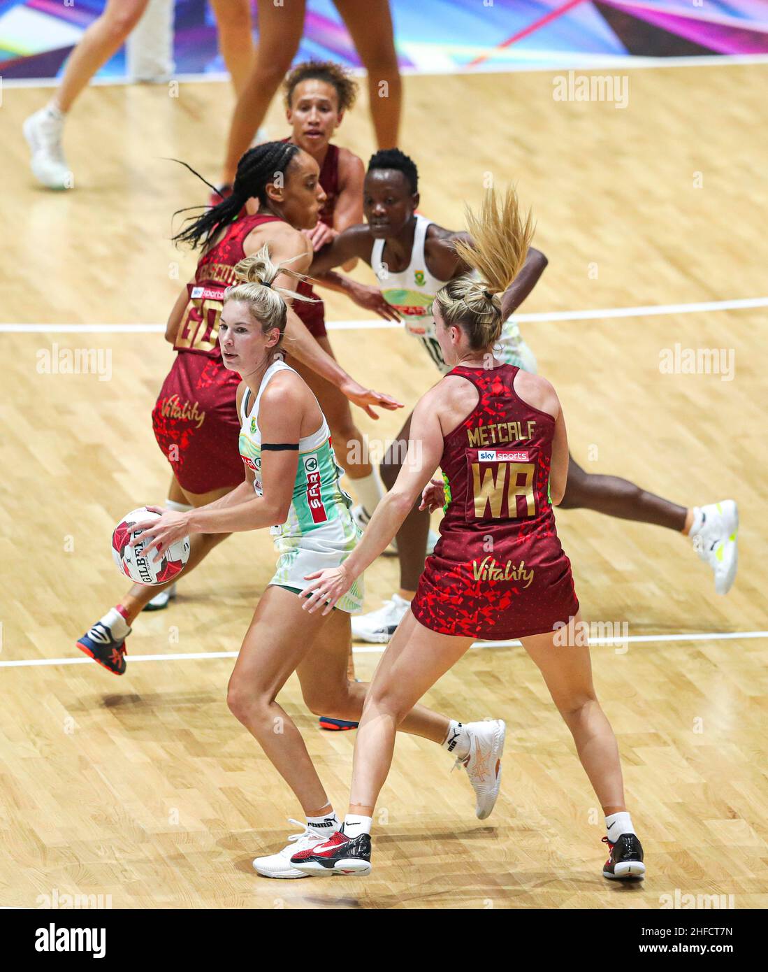 South AfricaÕs Lefebre Rademan (left) in action during the Netball Quad ...