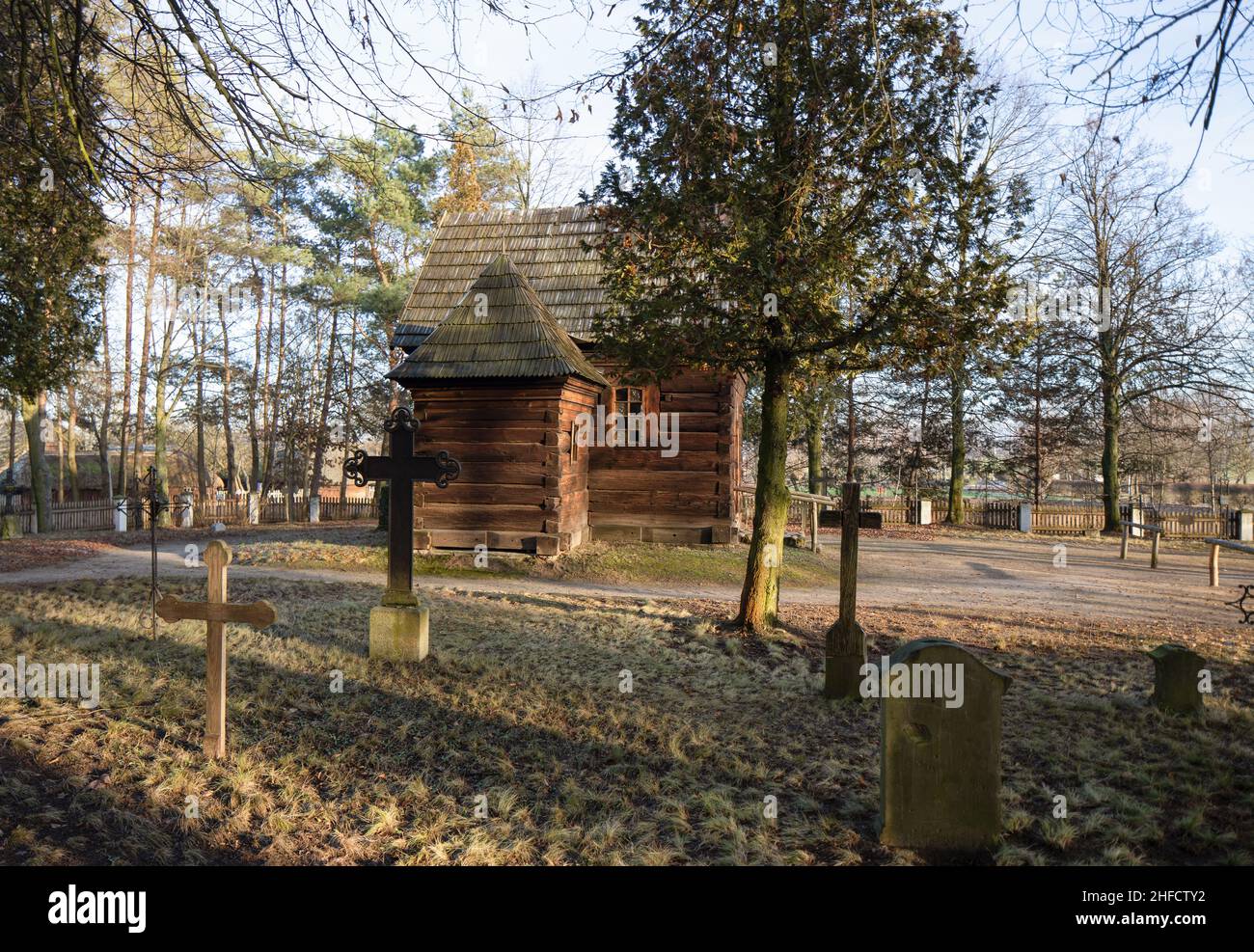 Old wooden and masonry buildings. Traditional old polish countryside ...
