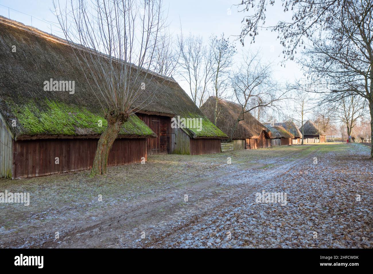 Old wooden and masonry buildings. Traditional old polish countryside ...