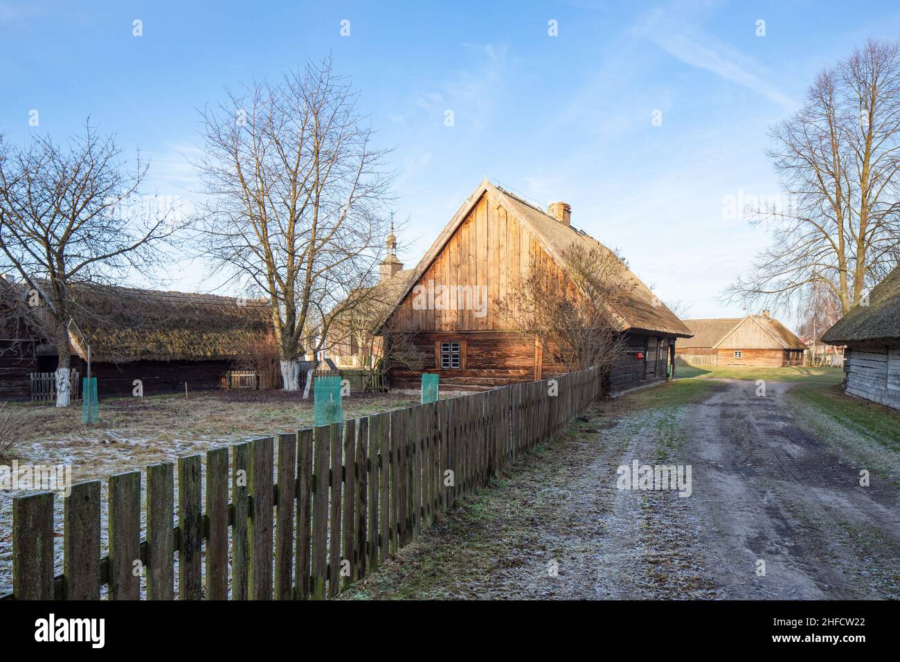 Old wooden and masonry buildings. Traditional old polish countryside ...
