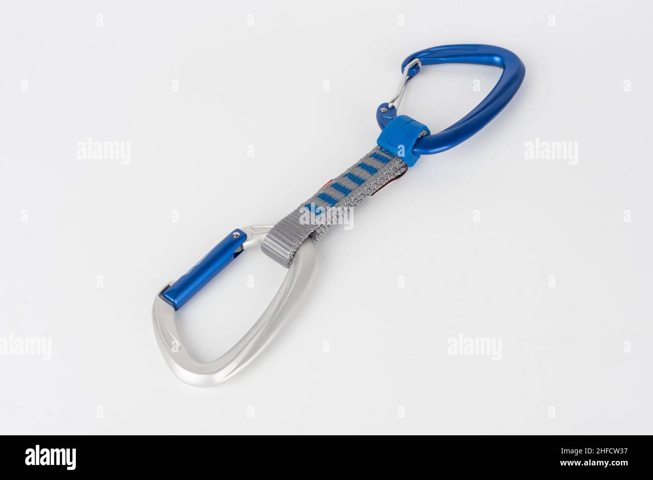 Quick draw, upper carabiner with straight gate and lower carabiner with ...