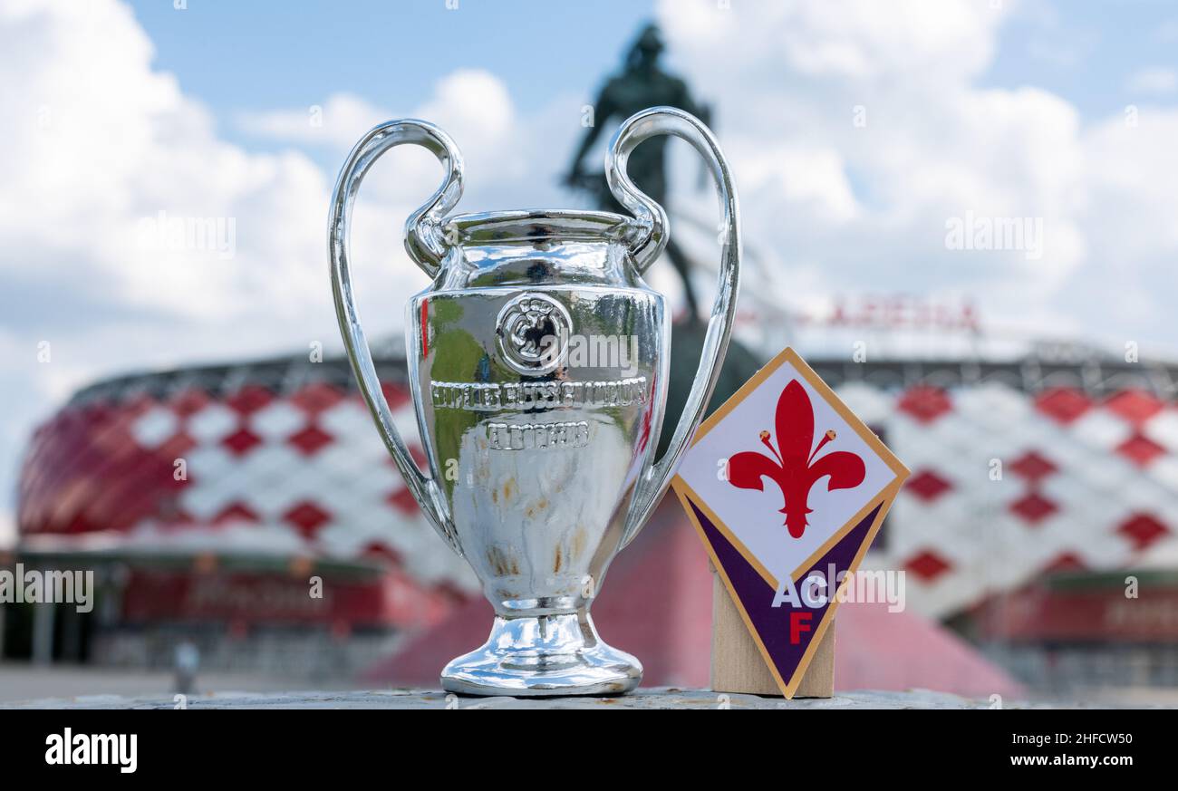 June 14, 2021, Florence, Italy. The emblem of the ACF Fiorentina ...