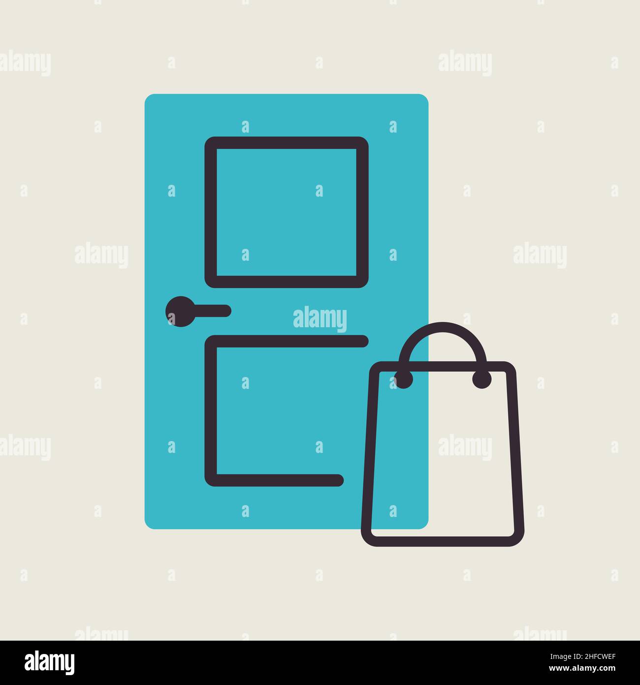 Contactless food delivery concept. A bag of food in front of the door ...