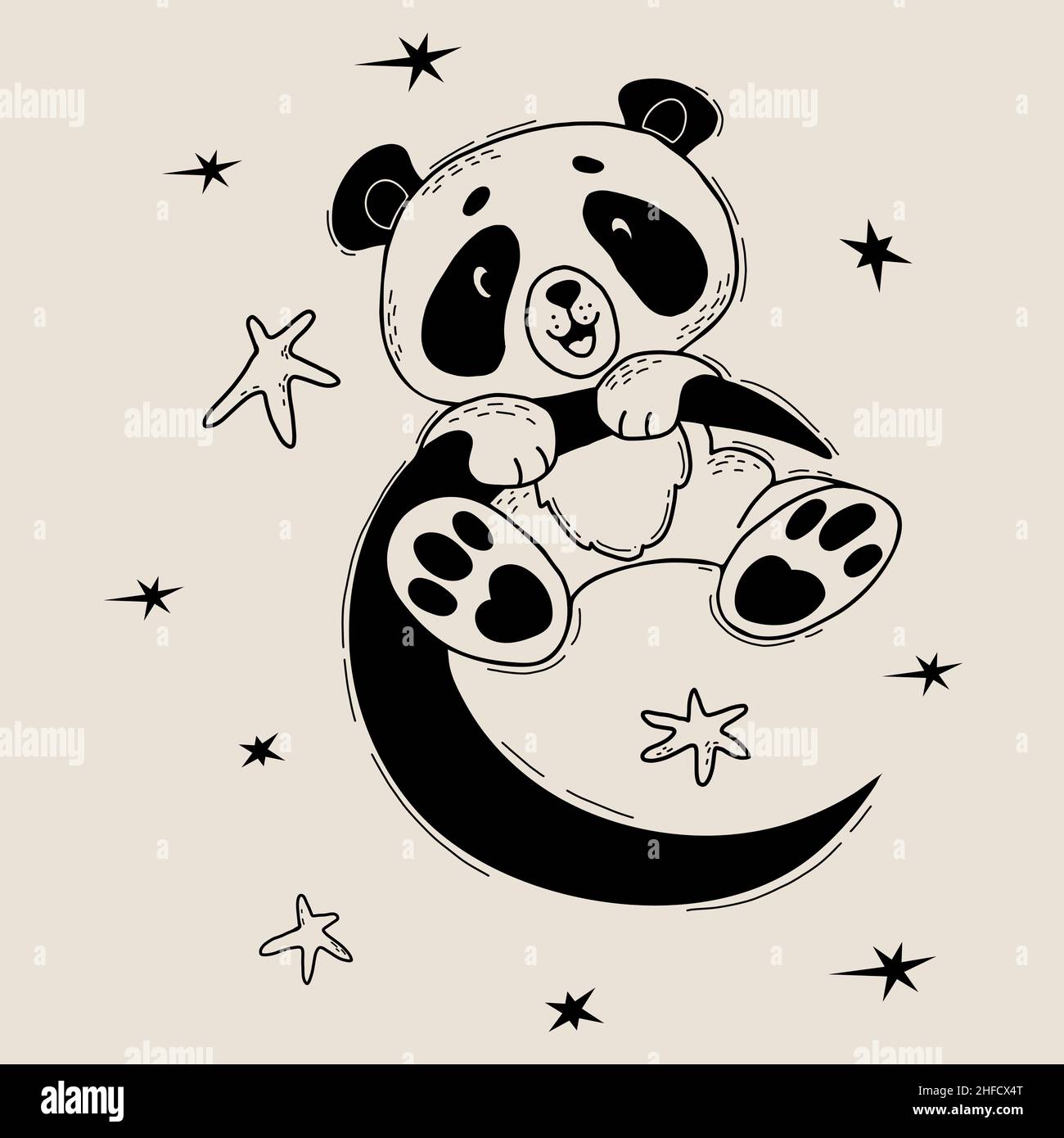 Cute joyful panda on moon. Vector illustration. Character - Cute animal ...