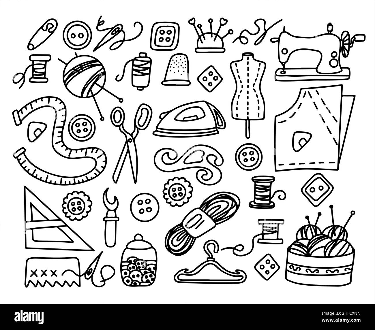 Big Vector Doodle Sewing Set Vector Tailoring Tools Icons Sewing