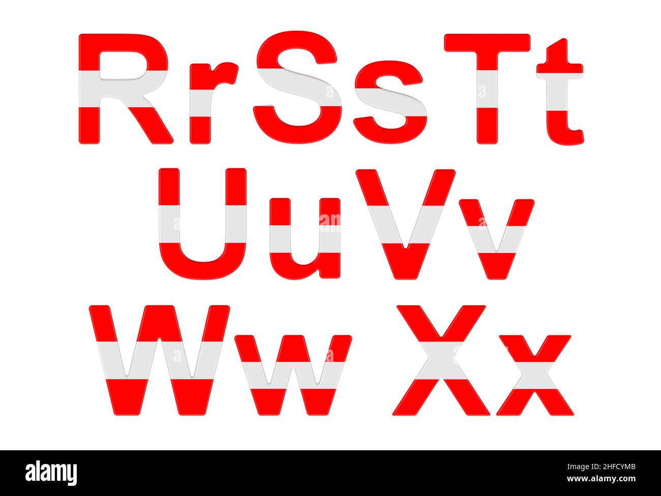 Letters with Austrian flag. R, S, T, U, V, W, X uppercase and lowercase ...