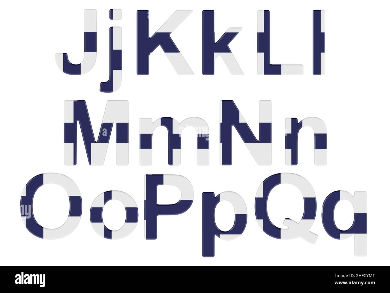 Letters with Finnish flag. J, K, L, M, N, O, P uppercase and lowercase ...