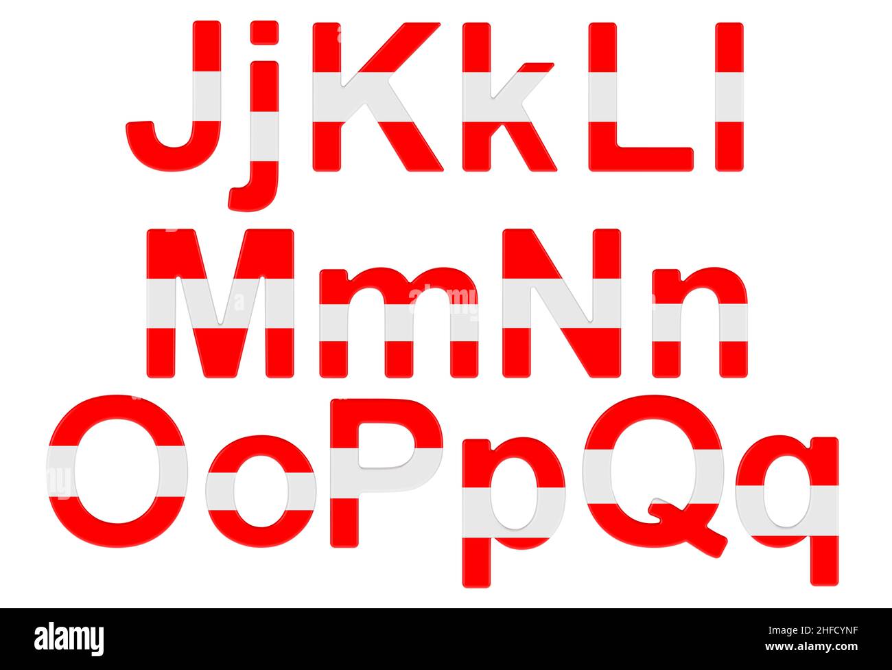 Letters with Austrian flag. J, K, L, M, N, O, P uppercase and lowercase ...