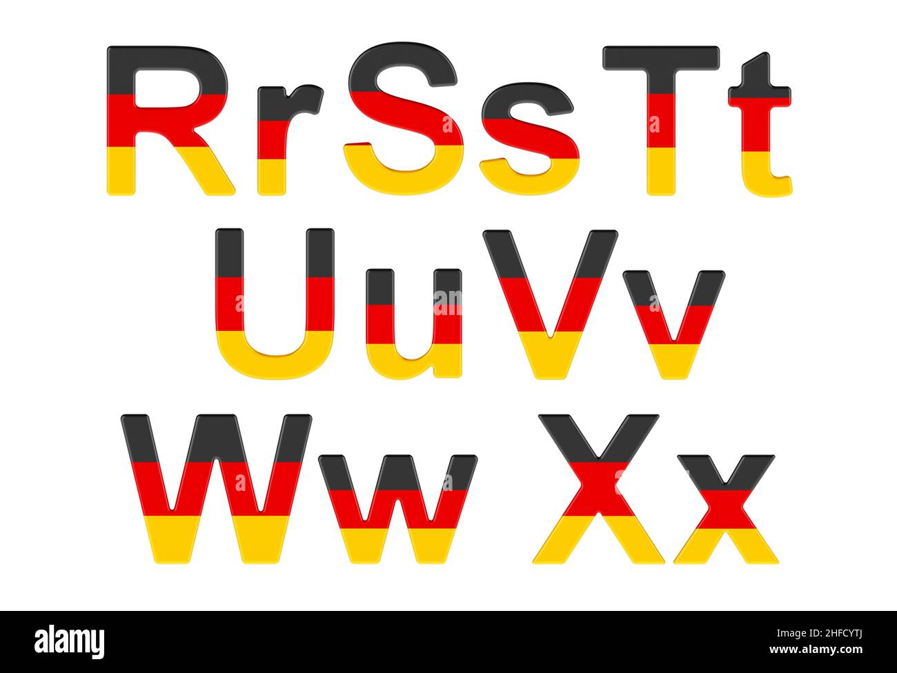 Letters with German flag. R, S, T, U, V, W, X uppercase and lowercase ...
