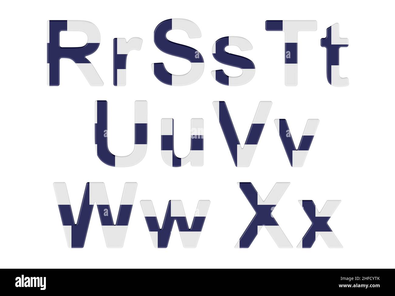 Letters with Finnish flag. R, S, T, U, V, W, X uppercase and lowercase ...